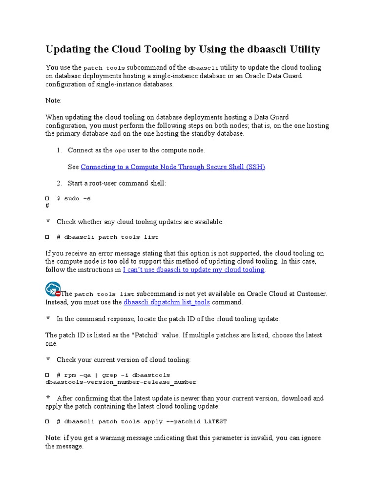 Updating The Cloud Tooling By Using The Dbaascli Utility Pdf Computers 9375