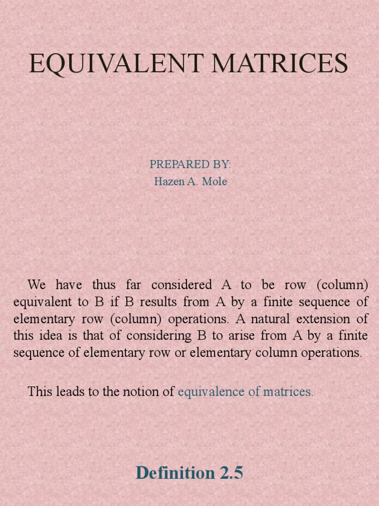 Definition and Theorems of Matrix Equivalence | PDF | Matrix ...