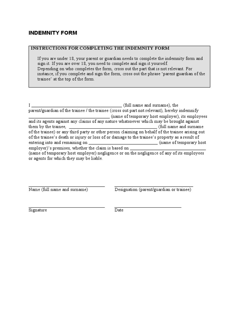 Instructions For Completing The Indemnity Form | PDF