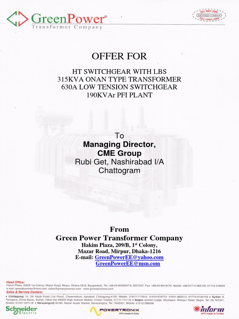 315KVA Sub Station Offer For CME Group PDF | PDF | Electrical Substation | Transformer