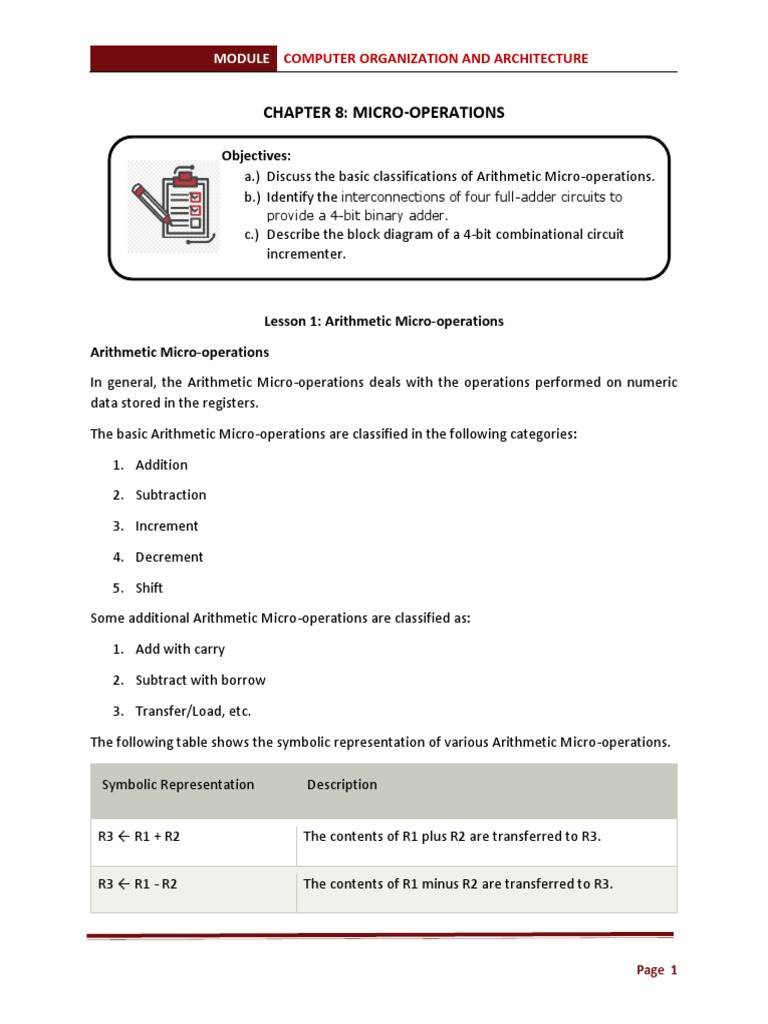 Chapter 8 Micro Operations Objectives Pdf Teaching Mathematics