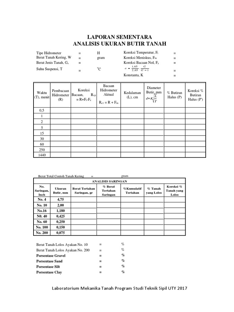 Analisis Ukuran Butir Tanah UTY | PDF