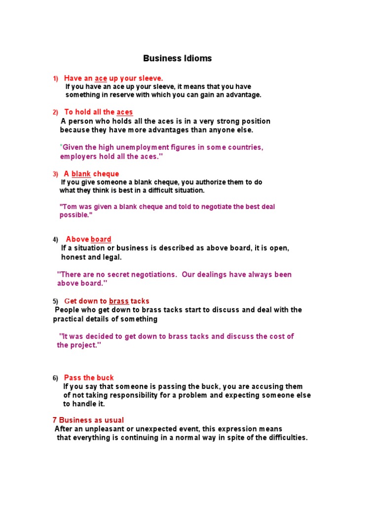Business Idioms: Have An Ace Up Your Sleeve | PDF | Economies | Business