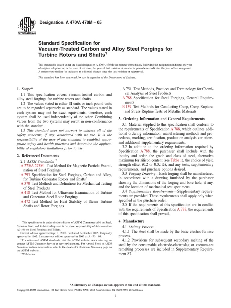 Vacuum-Treated Carbon and Alloy Steel Forgings For Turbine Rotors and ...