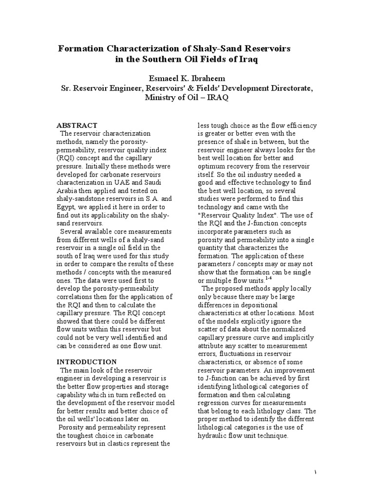 Formation Characterization of Shaly-Sand Reservoirs in The Southern Oil ...