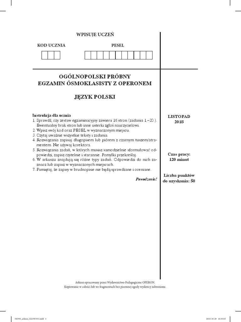 Polski Arkusz E8 | PDF