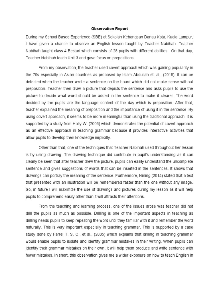 Observation Report | PDF | Grammar | Teachers