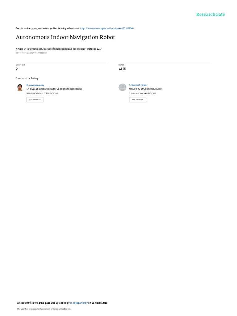 Autonomous Indoor Navigation Robot PDF | PDF | Applied Mathematics ...