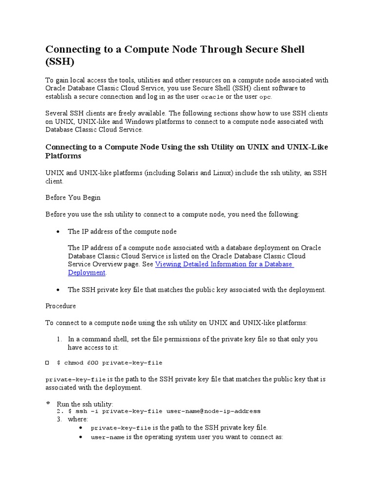 Connecting To A Compute Node Through Secure Shell Pdf Secure Shell Shell Computing