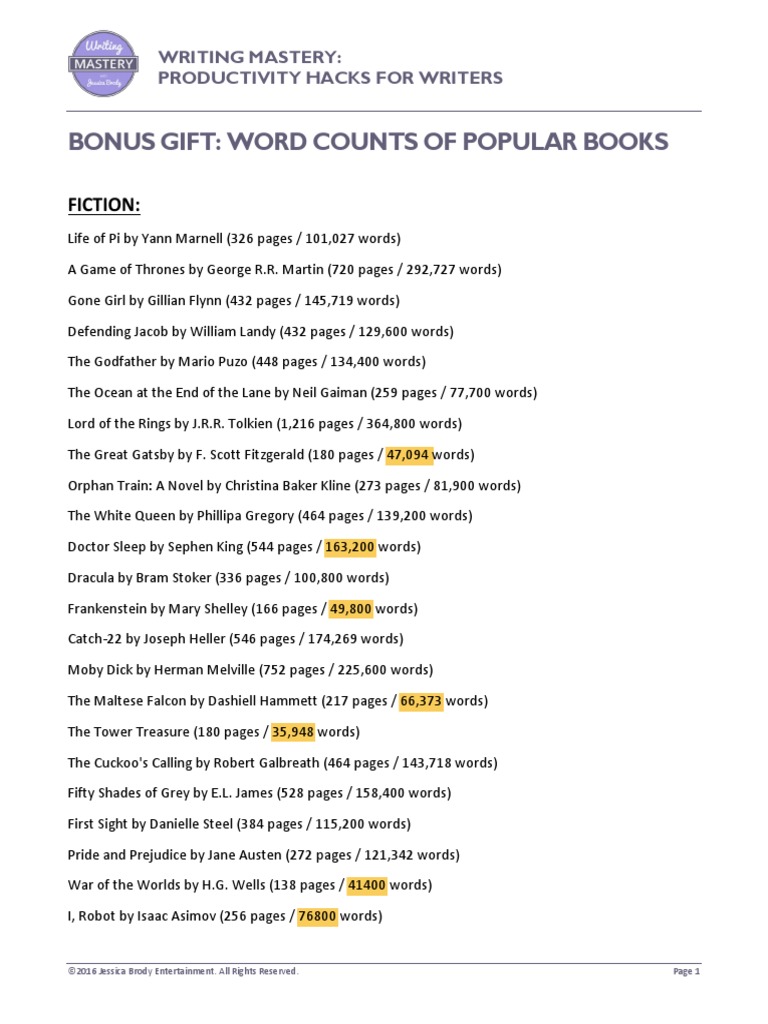 Word Counts For Popular Books | PDF | Novels
