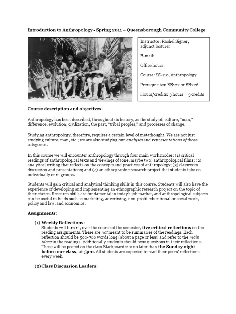 Introduction To Anthropology SYLLABUS | PDF | Anthropology | Ethnography