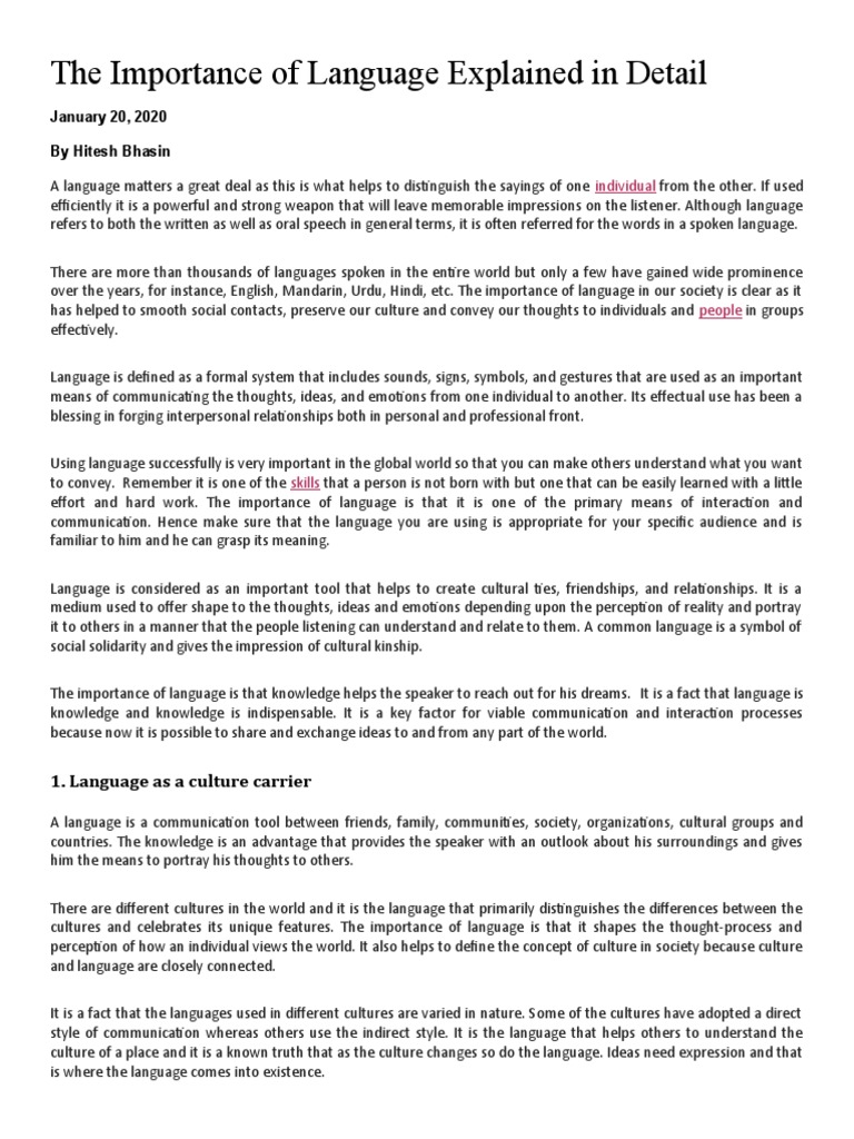 Article-The Importance of Language Explained in Detail | PDF ...