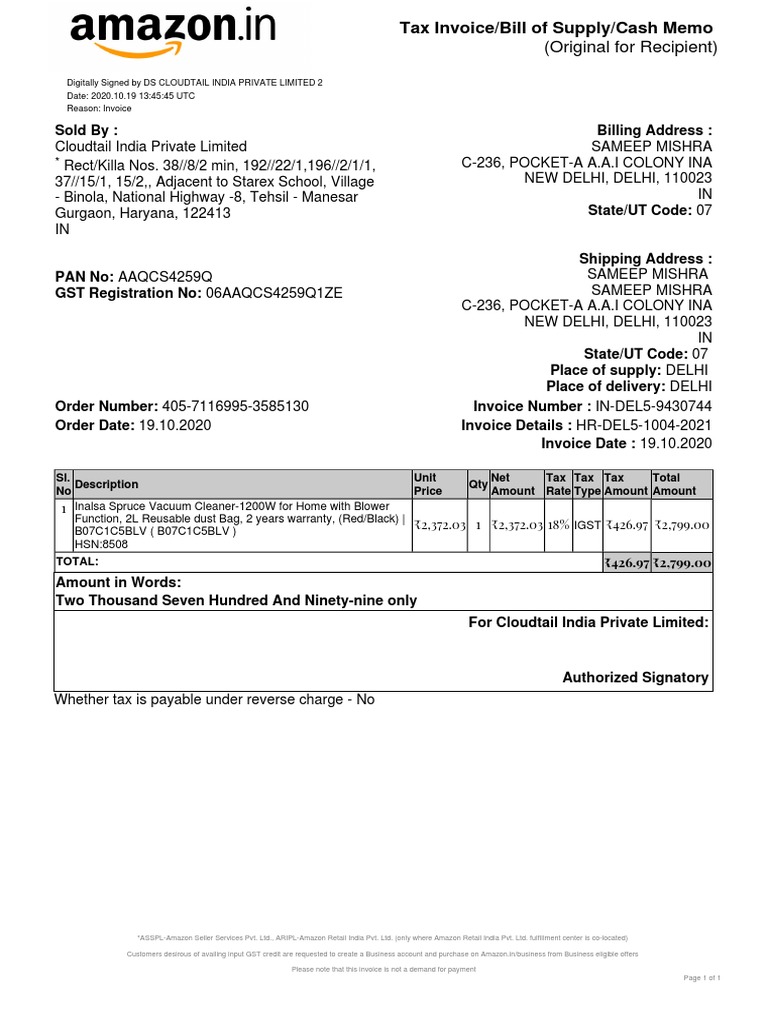Recipient Created Tax Invoice Example - Invoice