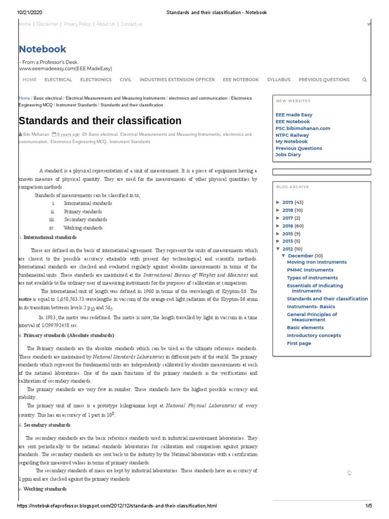 Standards and Their Classification - Notebook PDF | PDF | Calibration ...