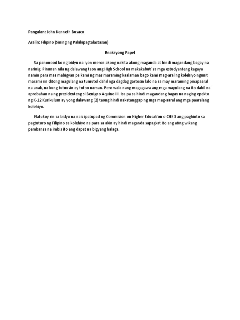 Reaksiyong Papel Patungkol Sa K To 12 Kurikulum | PDF