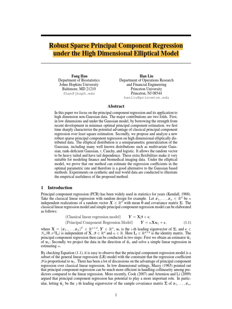 4869 Robust Sparse Principal Component Regression Under The High Dimensional Elliptical Model ...