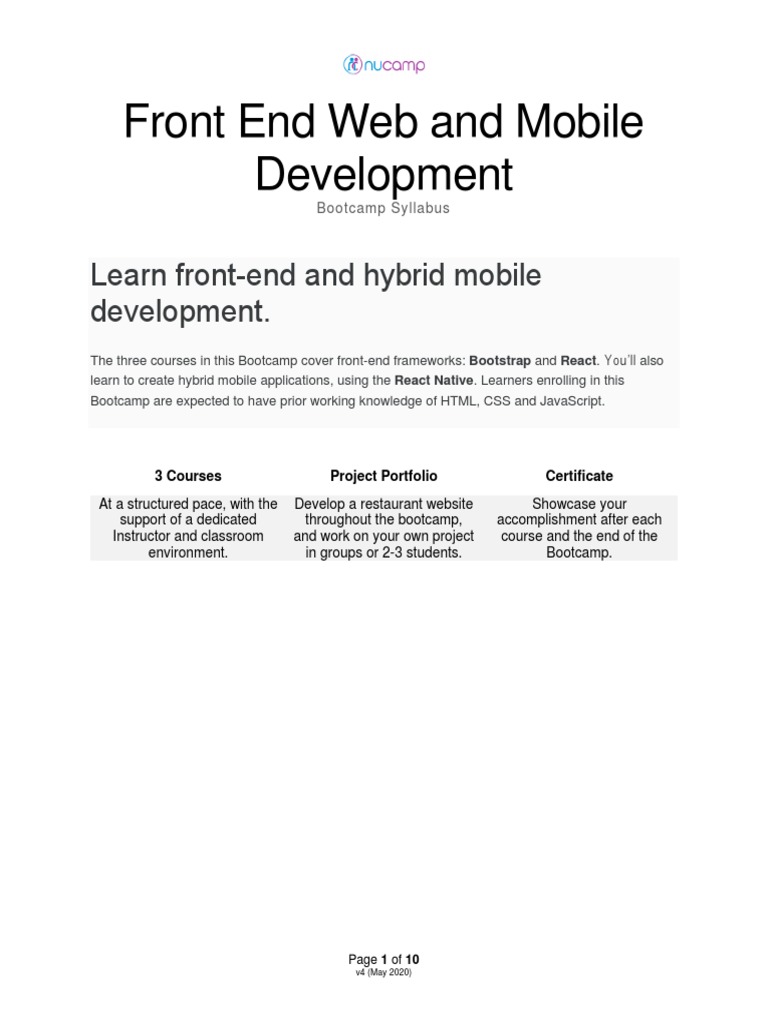 Front End Web and Mobile Development Bootcamp | PDF | Bootstrap (Front End Framework) | Mobile App