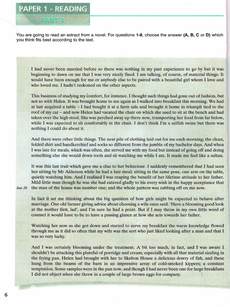 Are Going To Read An Extract From A Novel. For Questions 1-8, Choose ...