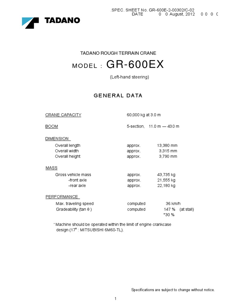 GR-600EX: M Odel | Download Free PDF | Crane (Machine) | Steering