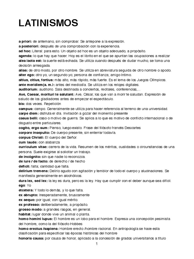 Un recorrido por los latinismos más comunes | PDF | Science | Ciencia ...