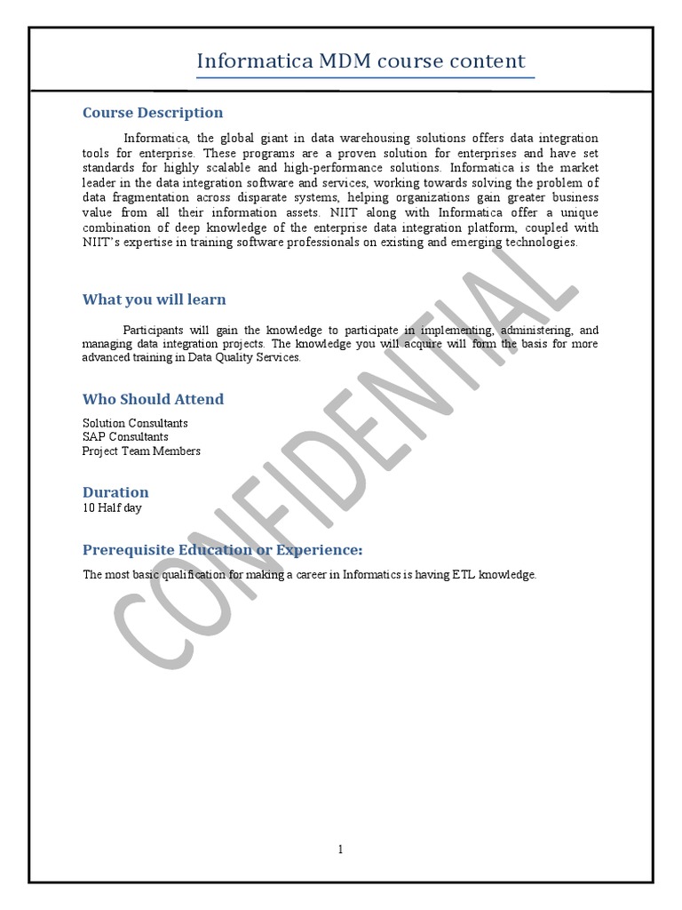 Informatica MDM Course Content | PDF | Databases | Information Science