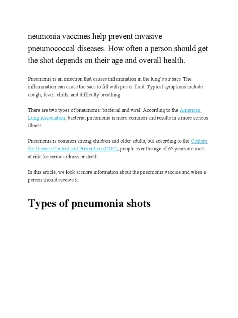 Types of Pneumonia Shots | PDF | Pneumonia | Respiratory Diseases