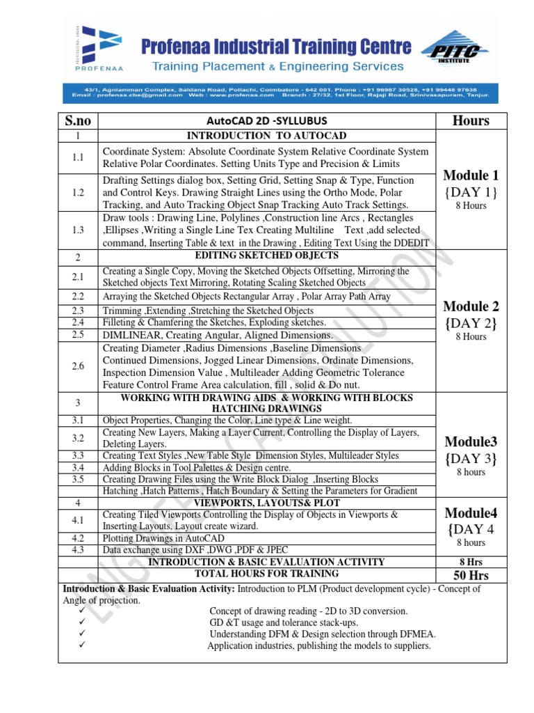 Autocad Daywise - Syllabus | PDF | Auto Cad | Array Data Structure
