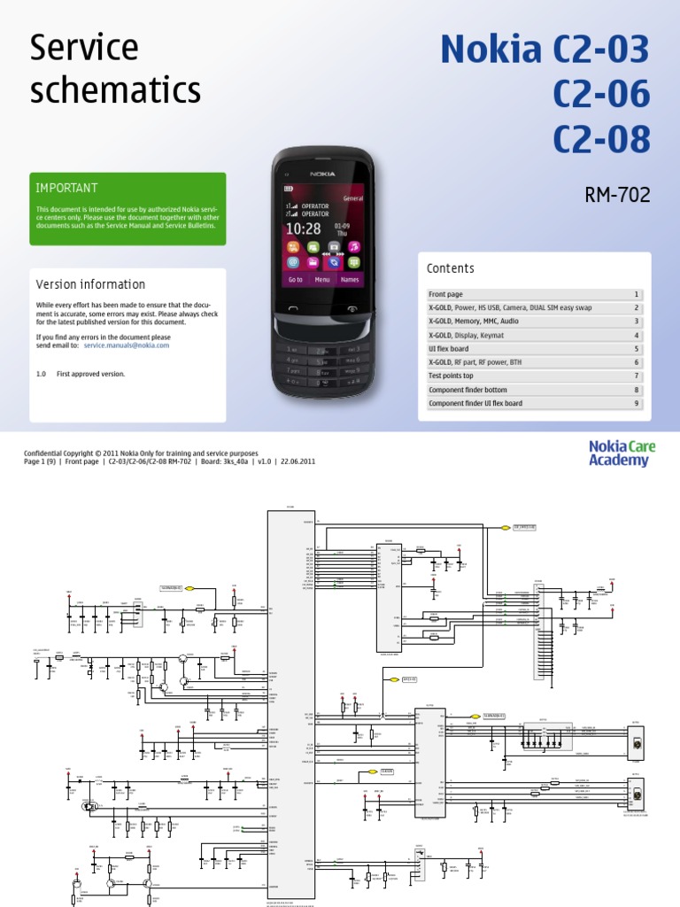Nokia c2-03, c2-06, c2-08 rm-702 Service Schematics v1.0 PDF | PDF ...