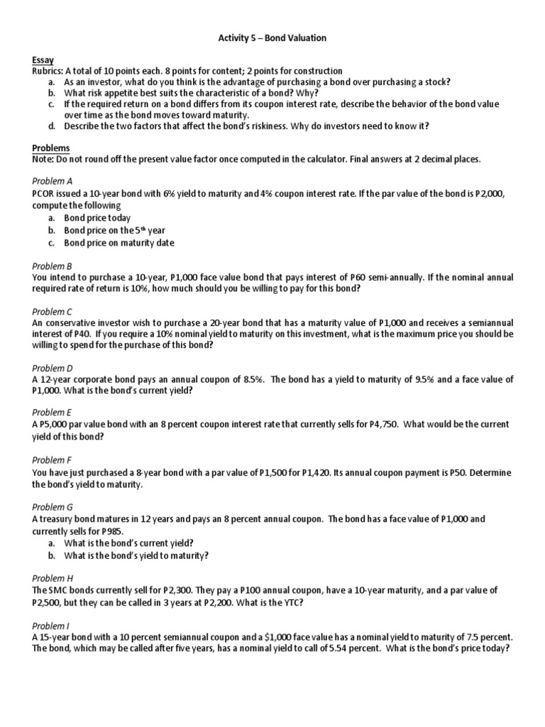 A5 Topic 5 - Bond Valuation | PDF | Bonds (Finance) | Yield (Finance)