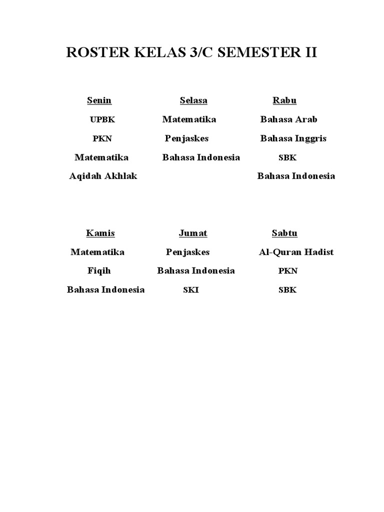Roster Kelas 3 | PDF