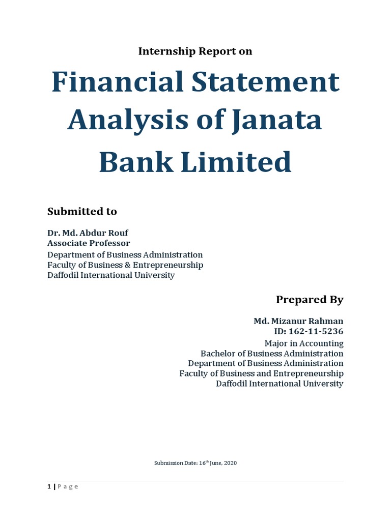 Financial Statement Analysis of Janata Bank Limited: Internship Report ...