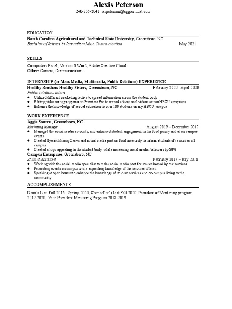 Alexis Peterson - Resume (Official Resume) | PDF