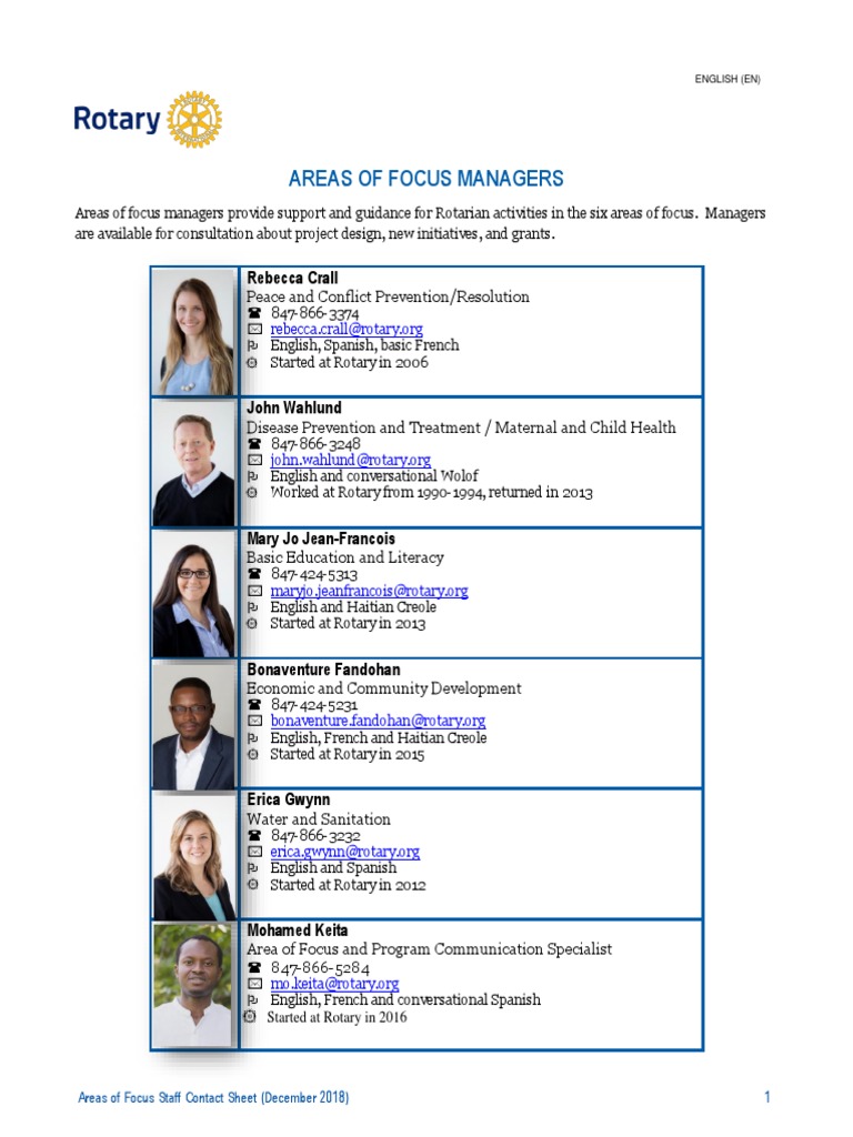 Areas of Focus Staff Contacts en | PDF | Public Health