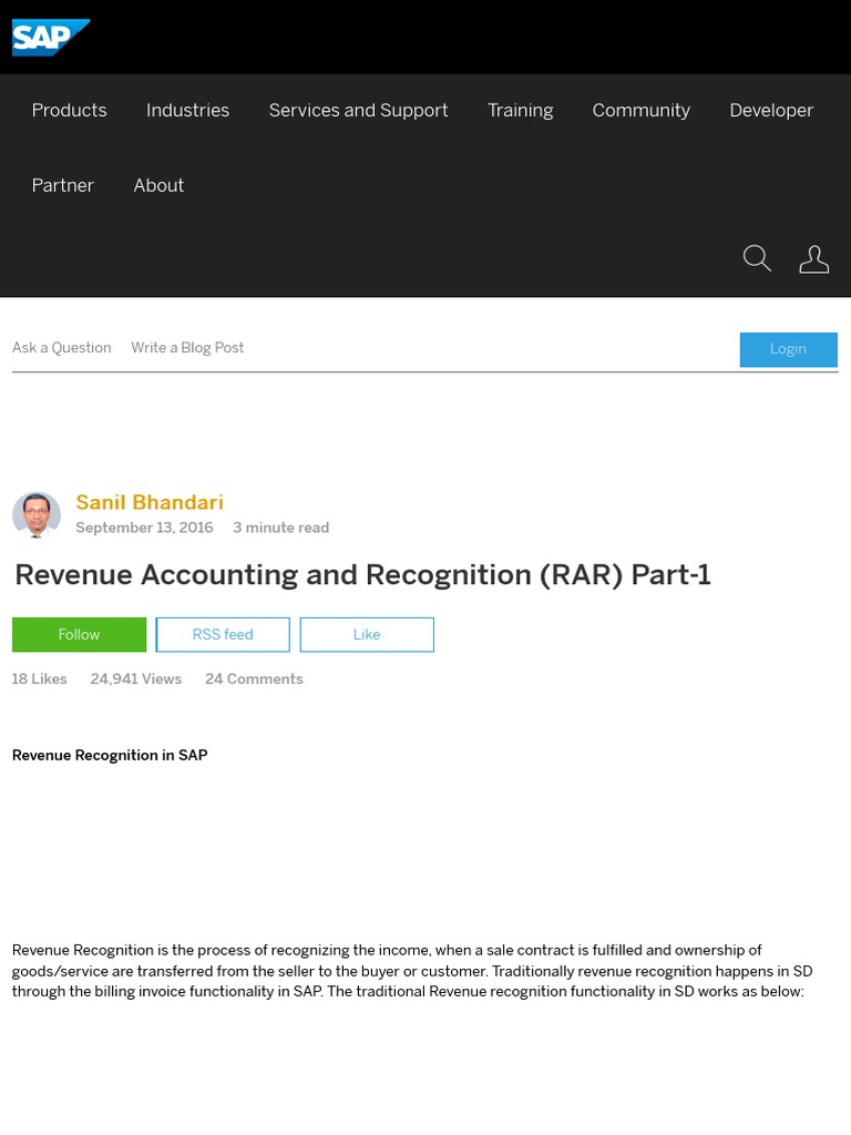 Revenue Accounting and Recognition (Rar) Part 1 SAP Blogs | PDF ...