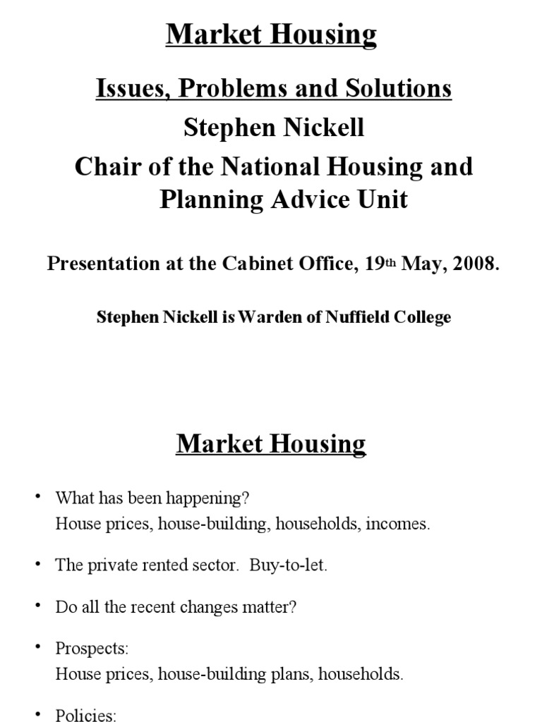 Issues, Problems and Solutions Stephen Nickell Chair of The National ...