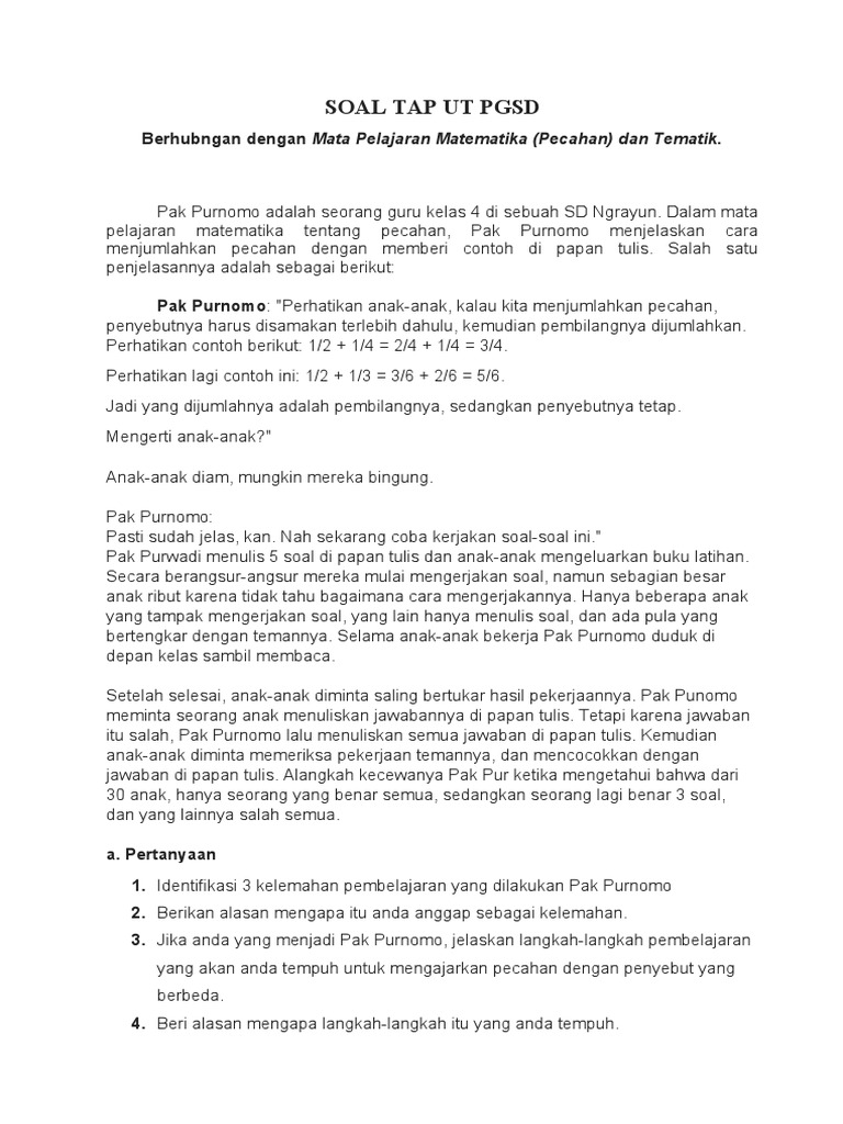 SOAL TAP UT PGSD Tuweb 3 | PDF