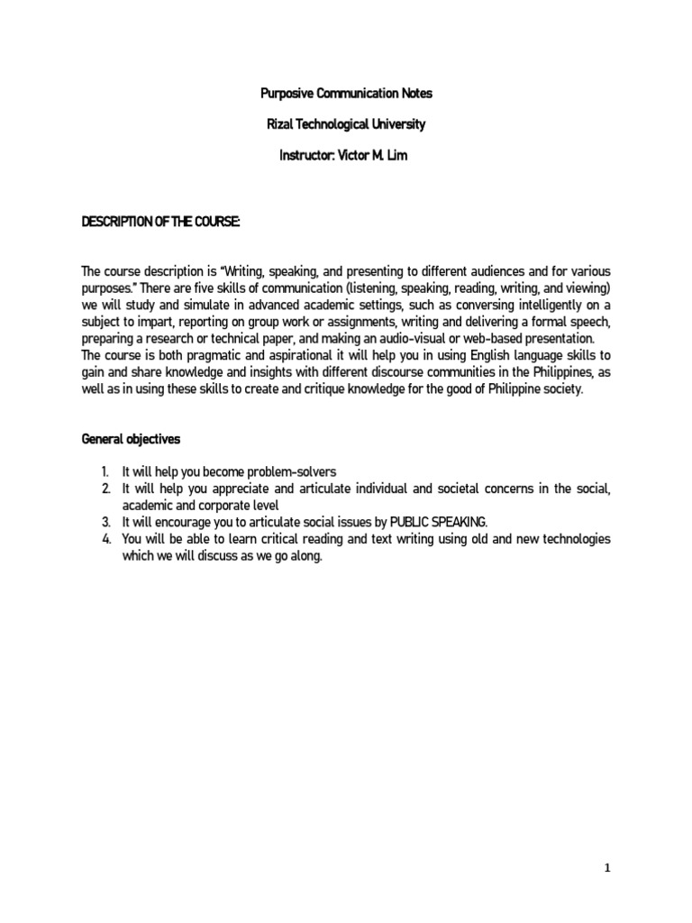 Purposive Communication Notes Lesson 1 and 2 | PDF | Cross Cultural ...