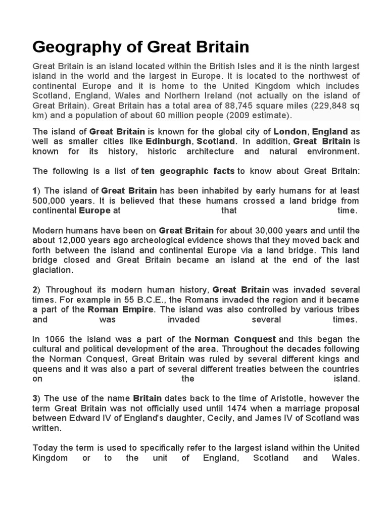Geography of Great Britain Overview | PDF | British Isles | United Kingdom