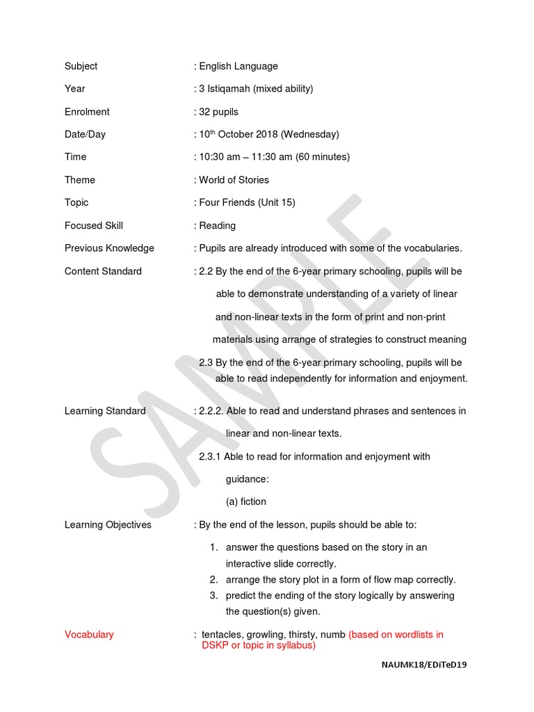 Lesson Plan Reading Year 3 2020 | PDF | Educational Technology | Question