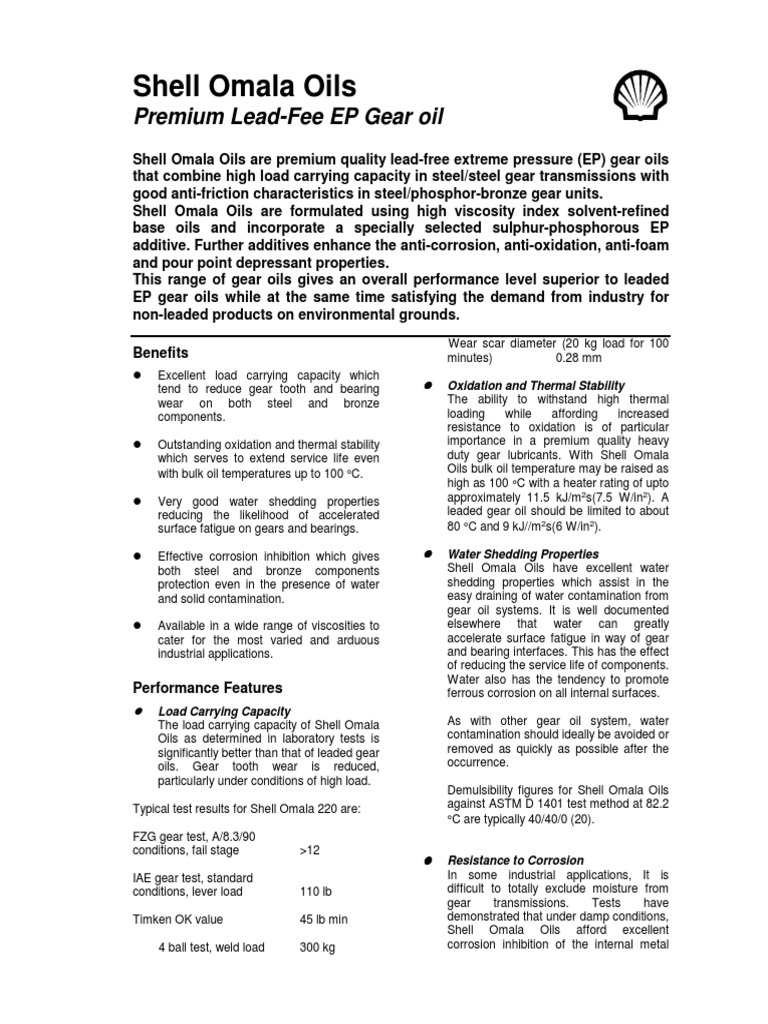 Shell Omala Oils: Premium Lead-Fee EP Gear Oil | PDF | Gear | Lubricant