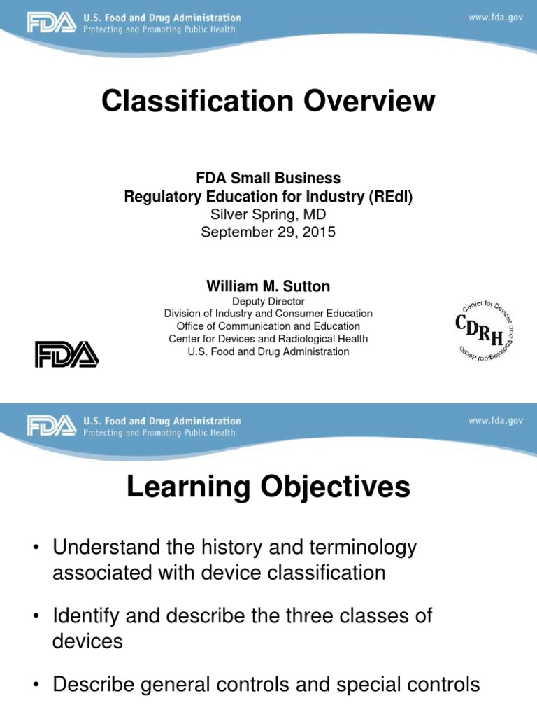 Classification Overview: Fda Small Business Regulatory Education For ...