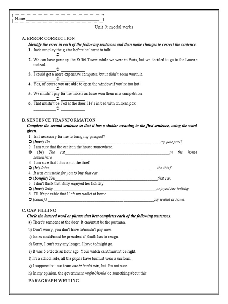 Modal Verbs: Error Correction & Exercises | PDF | Verb | Linguistics
