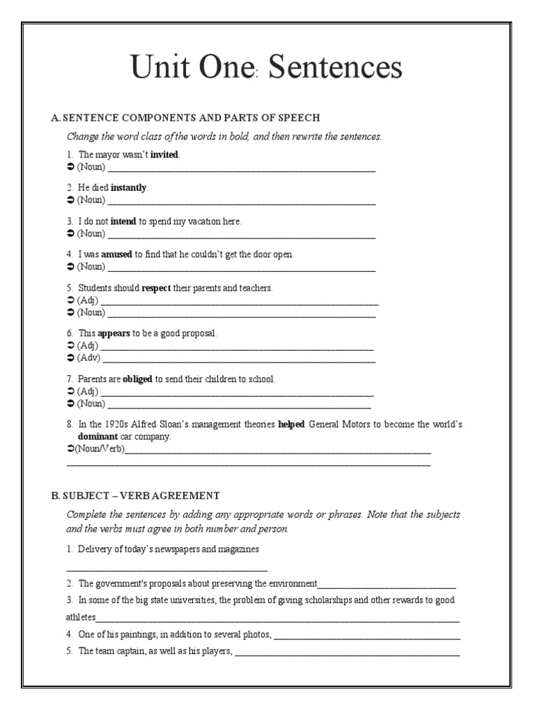 AdGram Unit1 Sentences | PDF | Sentence (Linguistics) | Subject (Grammar)