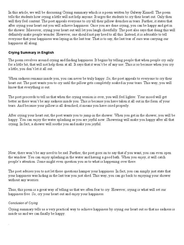 Crying Summary in English | PDF