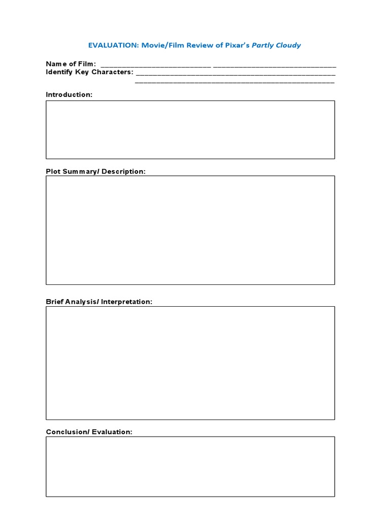 EVALUATION: Movie/Film Review of Pixar's Partly Cloudy | PDF