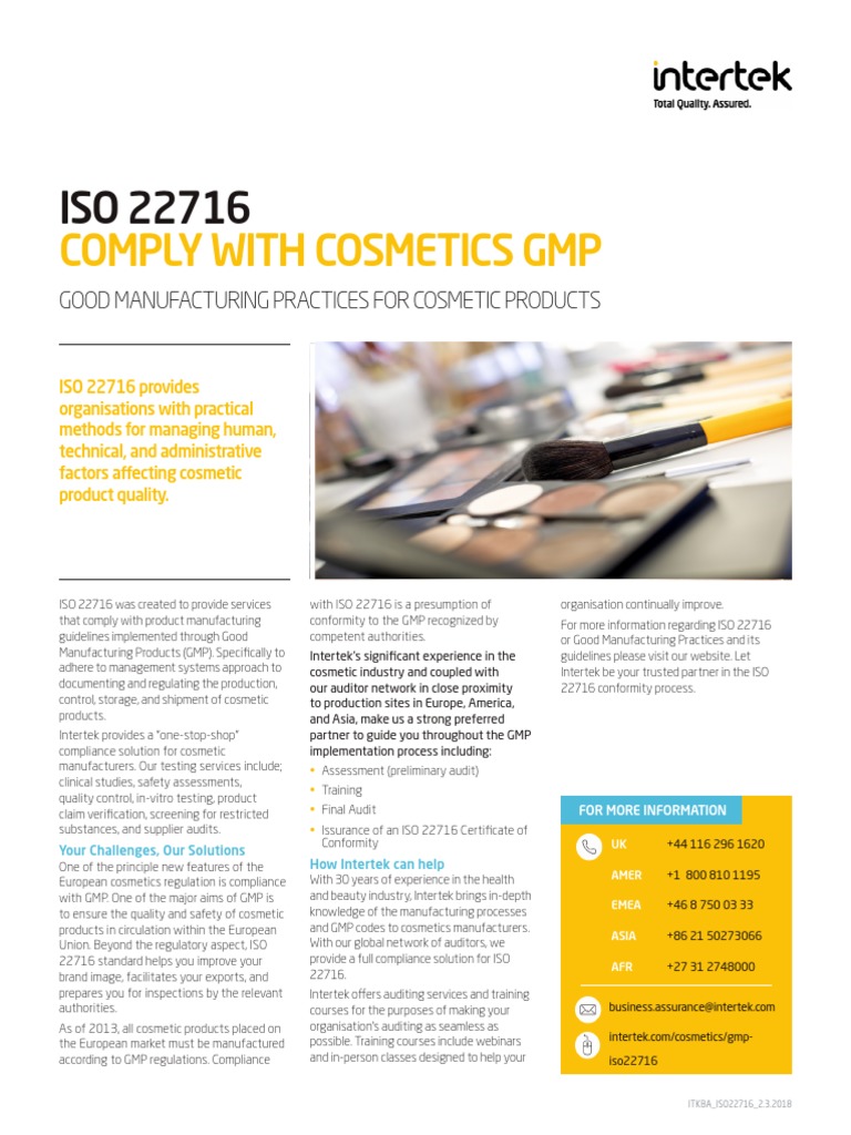 SingleSheet ISO22716 EN USLTR | PDF | Cosmetics | Regulatory Compliance