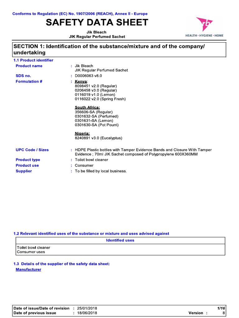 DET014 - DETERGENT JIK BLEACH 3lt PDF | PDF