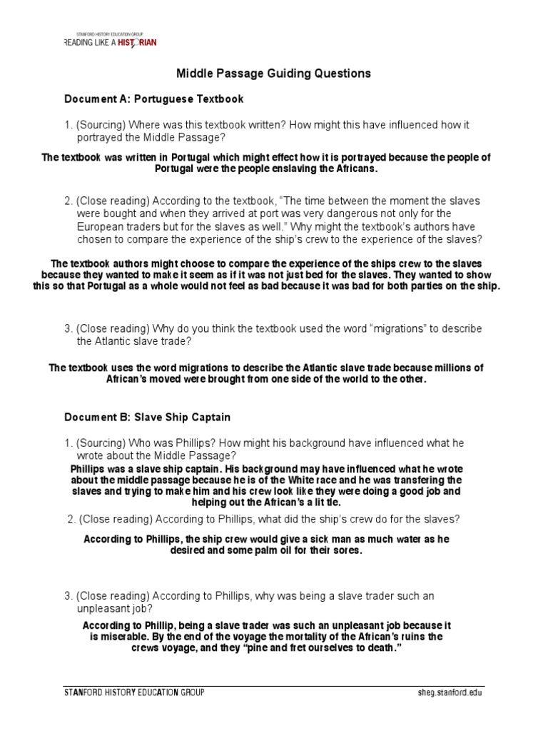 Middle Passage Questions PDF | PDF | Atlantic Slave Trade | African ...