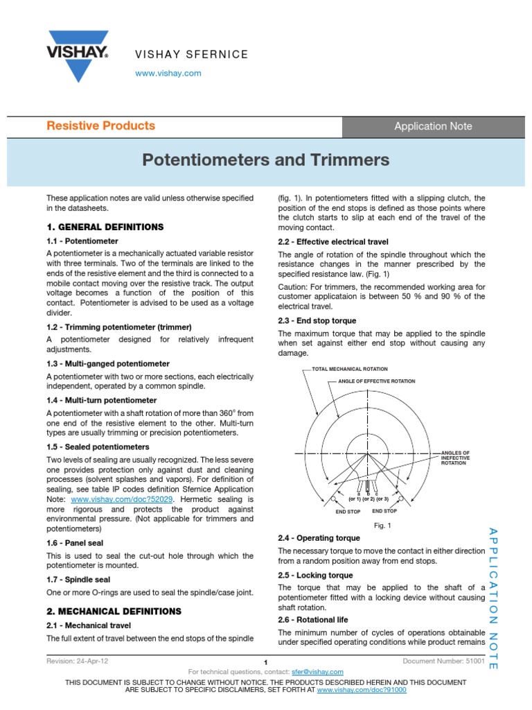 Potentiometers and Trimmers: Resistive Products | PDF | Electrical ...