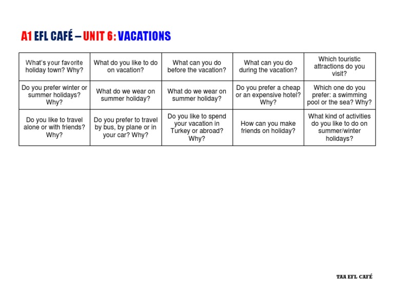 A1 - Unit 6 VACATIONS | PDF